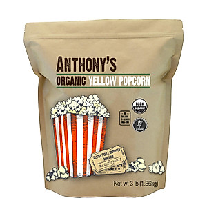 Anthony's Organic Yellow Popcorn Kernels, 3 lb, UnPopped, Gluten Free, Non GMO