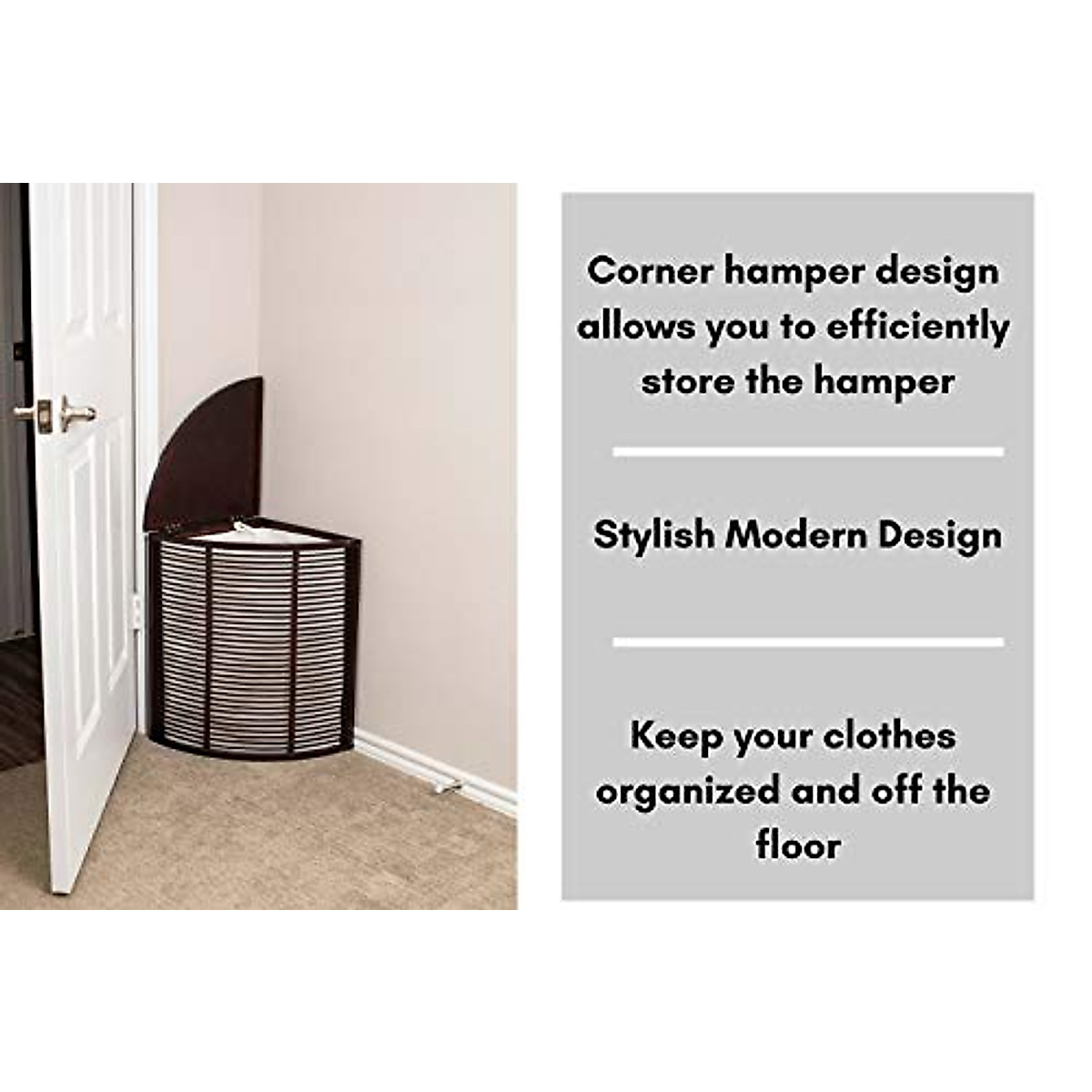 BirdRock Home Compact Corner Laundry Hamper with Lid and Removable Liner - Small - Brown Bamboo - Easily Transport Laundry - Baby Dirty Clothes Bin Sorter Basket - Cut Out Handles