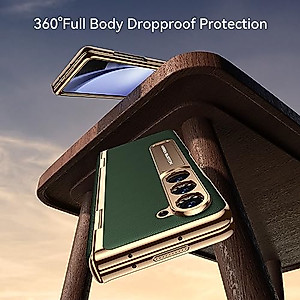 karenDon for Samsung Galaxy Z Fold 5 Phone Case,Luxury Premier Genuine Leather,Full Body Hinge Protection,Built-in Screen Protector,Kickstand Drop Proof Protective Cover for Galaxy Z Fold5 (Green)