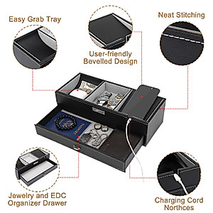 Baoyun Mens Valet Tray, Nightstand Organizers for Men, Leather Jewelry Storage Box Bedside Table Organizer EDC Catch All for Jewelry Key Wallet and Phone