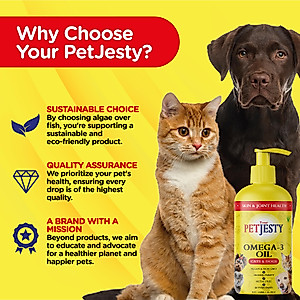 PetJesty Pure Omega 3 Oil for Dogs & Cats 26.39oz - Omega 3 Skin & Coat Support- Liquid Food Supplement for Pets - Vegan pet + DHA for Joint Function, Immune & Heart Health, Non Fish Oil Dog and Cat