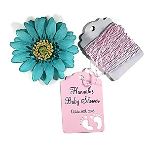 Personalized Baby Shower Thank You Tags with Baby Feet Cut Out, Set of 12 (Baby Pink)