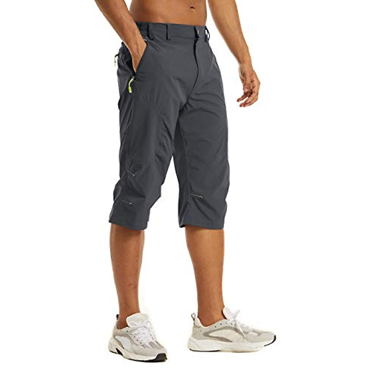 LACSINMO Men's Below Knee Shorts Quick Dry 3/4 Hiking Long Walking Shorts Summer Thin Capris with 4 Zipper Pockets Dark Grey