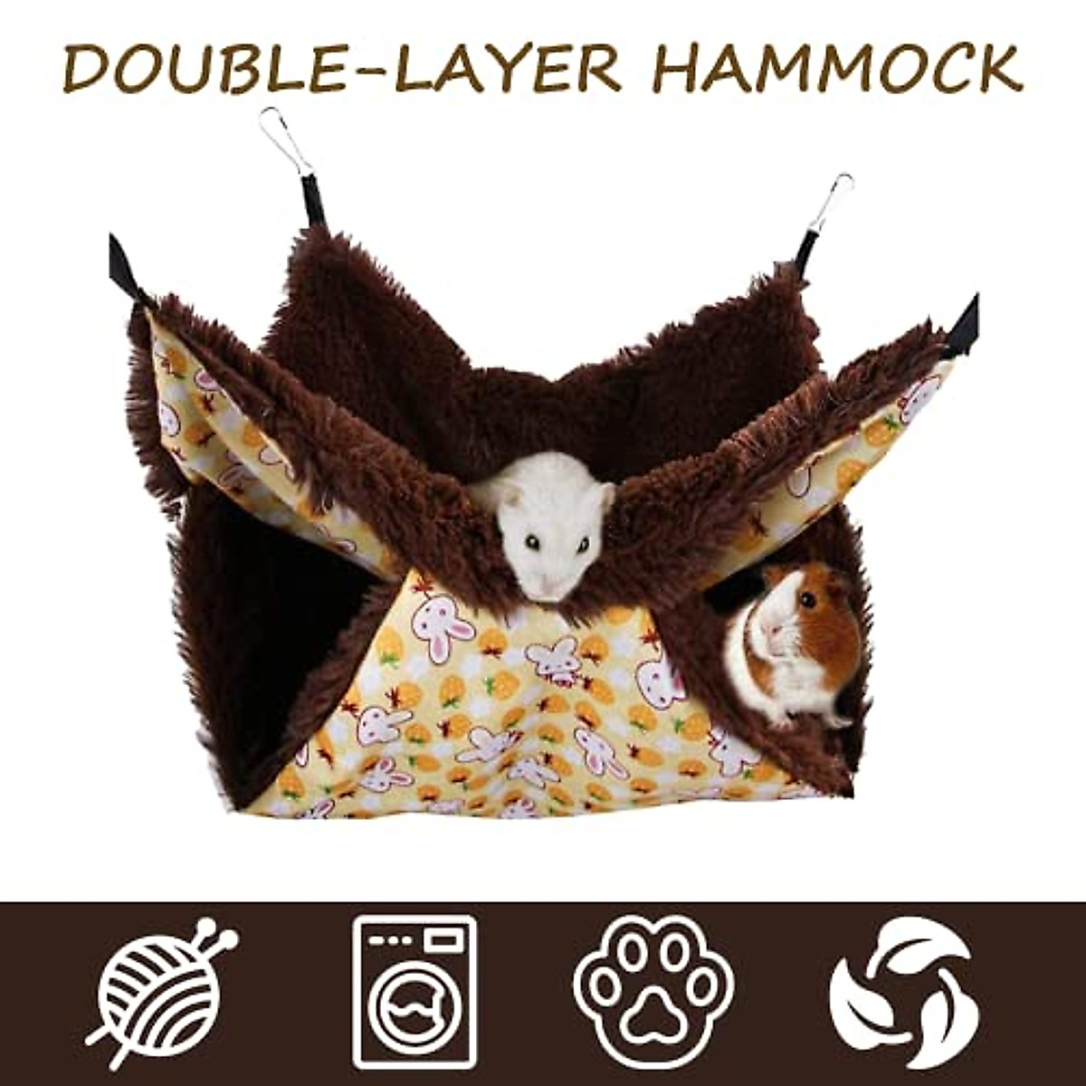 Tfwadmx Rat Double Hammock, Ferret Bunkbed Warm Fleece Hanging Bed Pet Cage Accessories Toys for Sugar Glider Degu Guinea Pig Gerbil Chinchilla Squirrel Hamster Mouse Mice(13.8x13.8 in)