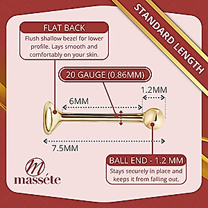 Massete 14k Gold Nose Ring with Simulated Diamond Stud Piercing Body Bezel Set Micro Yellow