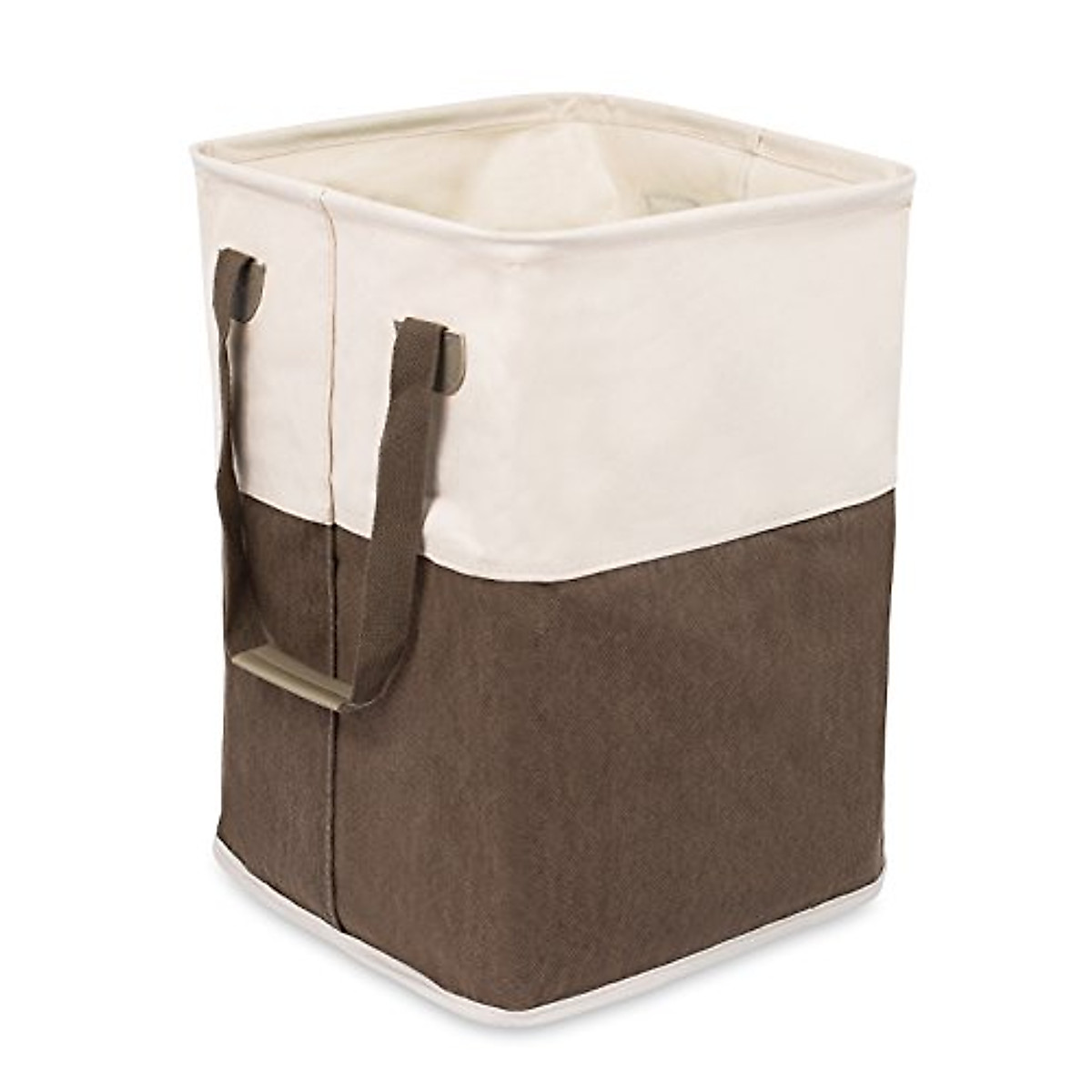 BIRDROCK HOME Square Cloth Laundry Hamper with Handles - Dirty Clothes Sorter - Easy Storage - Foldable - Brown and White Canvas