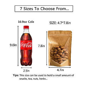 HIBCIGA 50pcs Kraft Bags With Window Clear Fornt Pouches Resealable Stand Up Zip Lock Food Storage Bags Brown 4.7"x7.8"