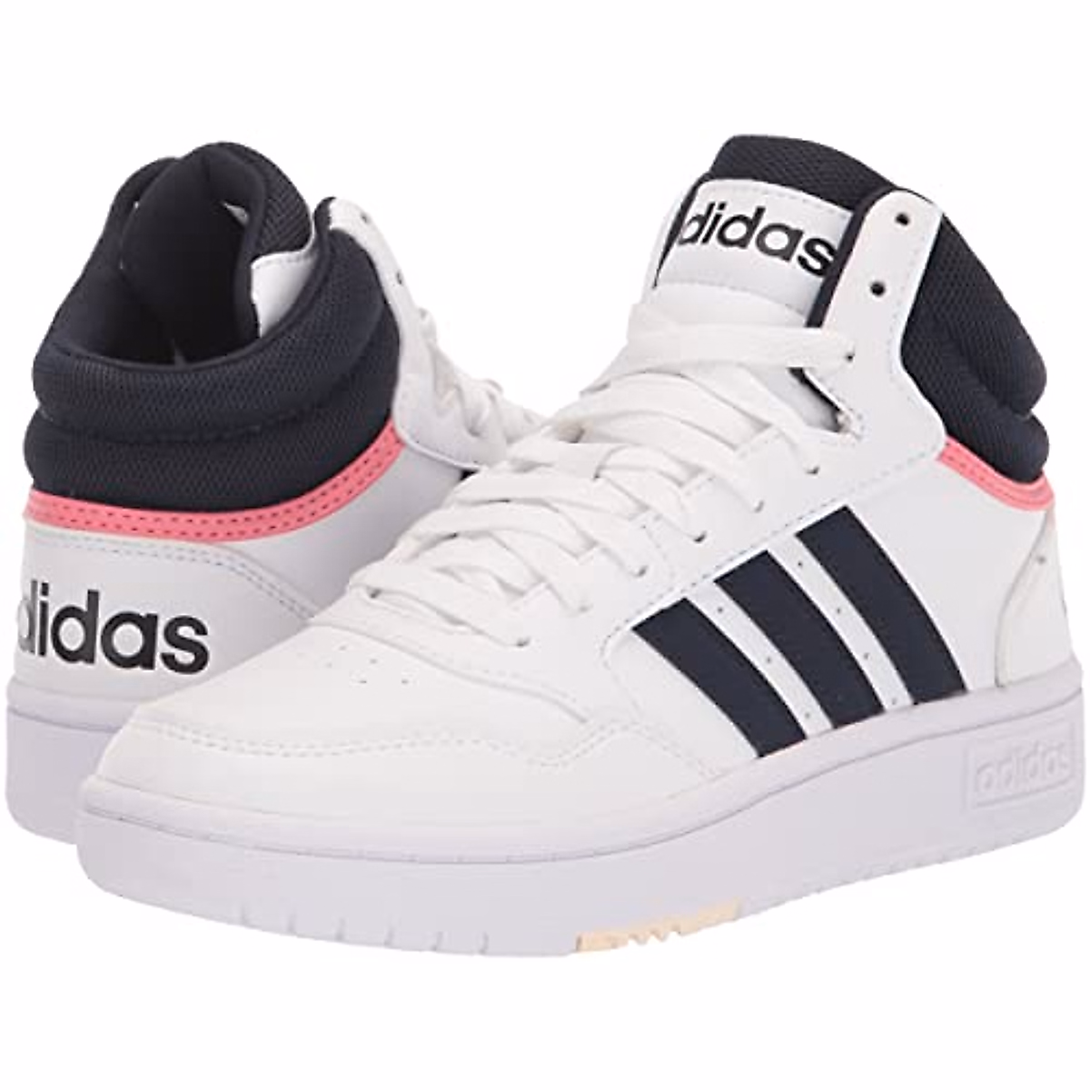 adidas Women's Hoops 3.0 Mid Basketball Shoe, White/Legend Ink/Rose Tone, 9.5