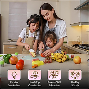 14-Piece Montessori Kitchen Tools Kids Knife Set with Gloves, Cutting Board, Fruit & Vegetable Crinkle Cutters, Safe Serrated Edges, and Plastic Toddler Knives for Real Cooking Experience - Monkey