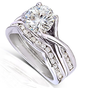 Kobelli Round-cut Moissanite Bridal Set 1 1/2 CTW 14k White Gold, Size 7