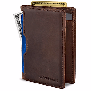 SERMAN BRANDS Wallets for Men Slim Mens leather RFID Blocking Minimalist Card Front Pocket Bifold Travel Thin (Texas Brown 5.S)