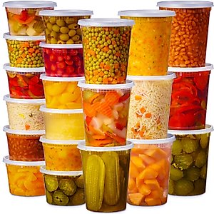 48 Pack Plastic Deli Containers with Lids (16, 32 oz 24 Each) - Food Storage Containers with Lids - Clear Disposable Meal Prep Containers, BPA Free, Stackable, Leakproof, Microwave and Freezer Safe