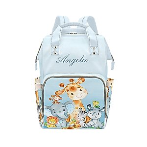 Cute Safari Jungle Animals Diaper Bag Backpack with Name for Men Women Custom Nursing Baby Bags Shoulders Travel Bag Daypack