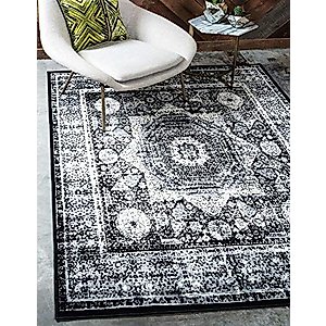 Unique Loom Imperial Collection Geometric, Traditional, Bright Colors, Border, Vintage, Distressed Area Rug, 2 x 3 ft, Black/Ivory