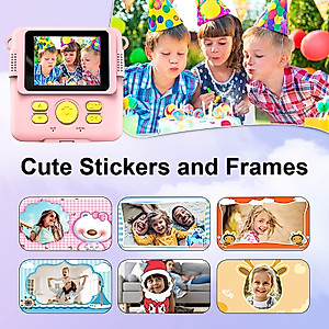 GKTZ Instant Print Camera for Kids - 1080P HD Instant Print Photo - Christmas Birthday Gifts for Age 4 5 6 7 8 9 10 Girls Boys - Portable Toy with 3 Rolls Photo Paper, 5 Color Pens, 32GB Card - Pink