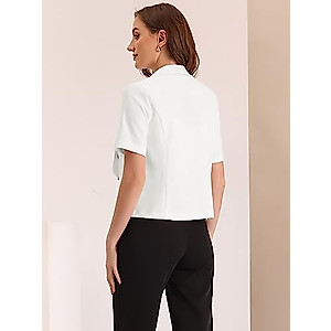 Allegra K Casual Shawl Collar Open Front Cardigan for Women's Short Sleeve Work Office Suit Blazer Beige M