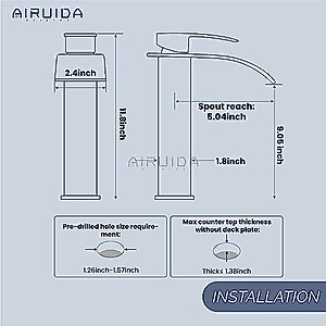Airuida Vessel Sink Faucet Matte Black, Tall Waterfall Bathroom Faucet, Single Handle One Hole Mixer Bowl Tap with Large Rectangular Spout, Bar Sink Faucet Lavatory Vanity