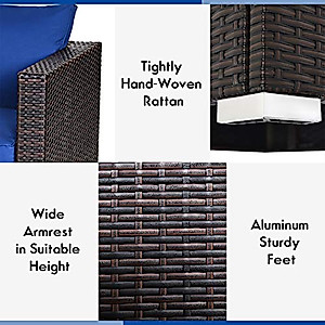 Tangkula Wicker Loveseat 2 Piece, Patio Furniture Couch with Removable Cushions, Rattan Loveseat Sofa for Balcony, Deck, Garden and Poolside