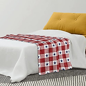 FJPT July 4th Throw Blanket Red White and Blue Stars Patriotic Party Blanket Lightweight Fuzzy Plush Cozy Soft Blanket for Travel Couch Bed Sofa Gift 30"X40"