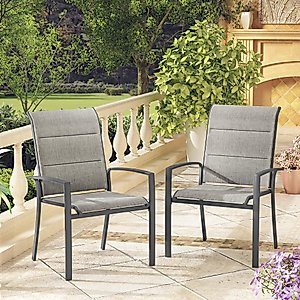 VICLLAX Patio Dining Chairs Set of 2, Outdoor Stackable Padded Textilene Fabric Chairs with Metal Frame for Lawn Garden Backyard Deck, Grey Frame