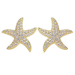 Starfish Stud Earrings for Women - CZ Paved Starfish Stud Earrings - Charm Starfish Earrings Plated in 14k Gold/White Gold