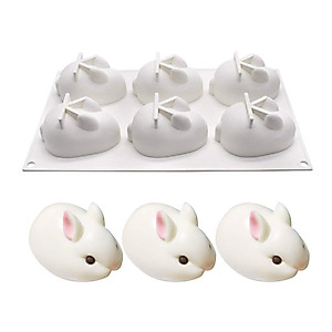 Newmemo 6 Cavity 3D Easter Silicone Bunny Chocolate Mold, Silicone Rabbit Mold, Easter Rabbit Bunny Baking Mould for Mousse Cake Pudding Jelly Dessert Fondant Cheesecake Soap Ice Tray