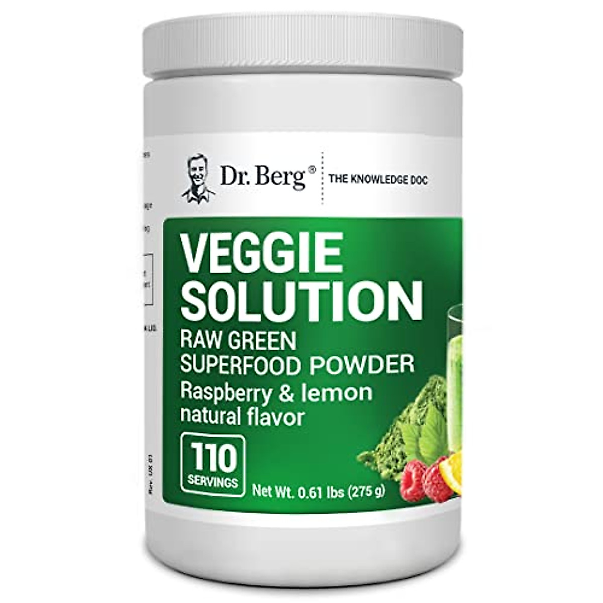 Dr. Berg's (Veggie Solution) Organic Super Greens Powder w/ Spirulina - Raw Green Powder Superfood - Vegetable Powder Supplement with Vitamins, Minerals, Enzymes, and Phytonutrients - 110 Servings
