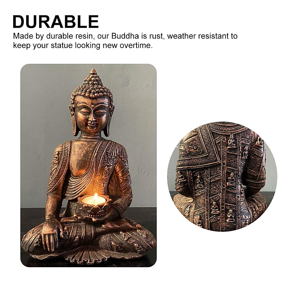 SYCOOVEN Buddha Statue Candle Holder,Meditating Buddha Tea Light Holder for Living Room Garden Home Decor Aromatherapy Accessory(Antique A)