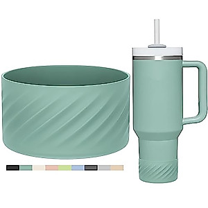 Affute Protective Silicone Boot for Stanley Quencher H2.0 40 oz & IceFlow Flip 20 oz 30 oz and hydroflask 12-24 oz, Anti-Slip Bottle Bottom Sleeve Cover (Eucalyptus)