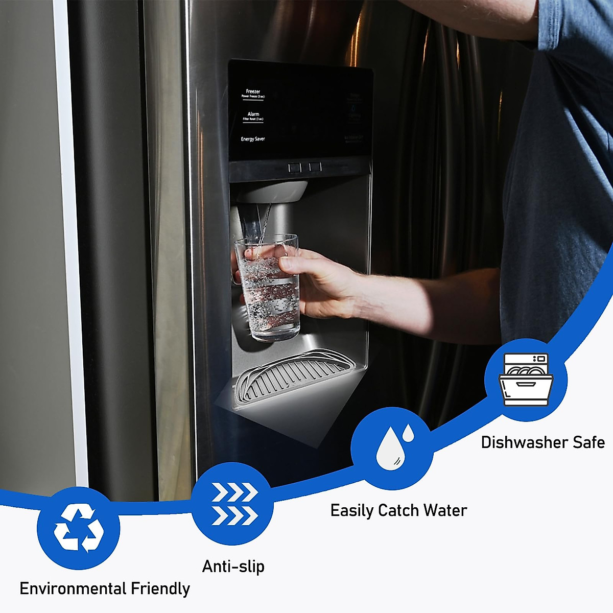 Silicone Refrigerator Drip Catcher Tray - Hvatry Water Dispenser Drip Tray Protection Pad - Anti-Slip, Cuttable, Dishwasher Safe - Keep Your Fridge Clean and Tidy - Black, 2 Packs