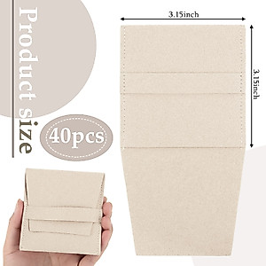 40 Pcs Microfiber Jewelry Pouch with Band 8 x 8 cm, Jewelry Packaging Bag Luxury Small Jewelry Gift Bags Microfiber Bag for Bracelet Necklace Packaging (Khaki)