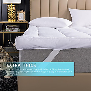 Extra Thick Twin XL Mattress Topper Dorm Bedding. Breathable Cooling Mattress Pad Cover.100% Cotton Pillow Top Quilted Mattress Protect Bed Mattress Topper1400GSM Soft Down Alternative Fill (39x80'')