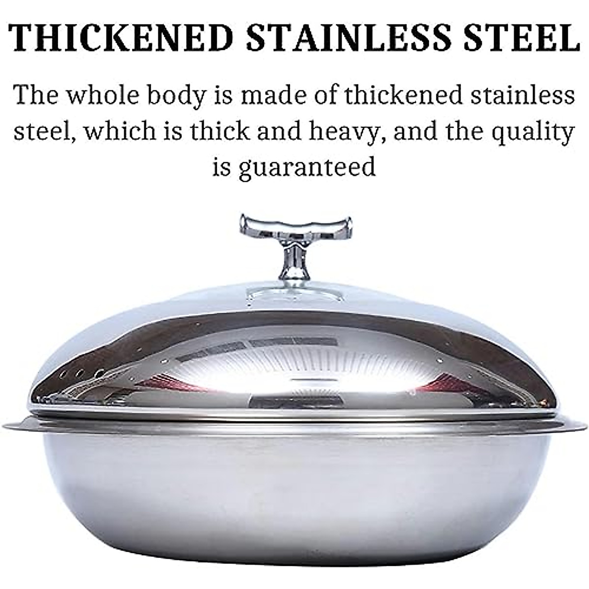 Stainless Steel Chafing Dish Fuel Holders, Round Catering Buffet Warming Container Server Tray, with Food Pan and Lid, for Party or Banquet