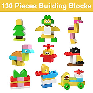 burgkidz Kids 5-in-1 Multi Activity Table Set - Building Block Table with Storage - Play Table Includes 1 Chair and 128 Pieces Compatible Large Bricks Building Blocks for Ages 2 and Up (Macaron)