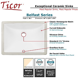 Ticor 18" Square White Porcelain Undermount Bathroom Vanity Sink Ceramic (2 Pack)