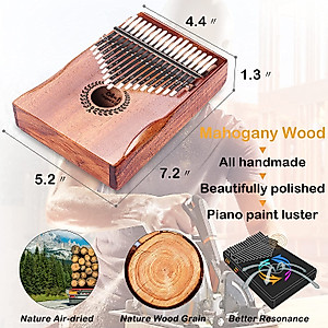 HONHAND Kalimba 17 Keys Thumb Piano, Easy to Learn Portable Musical Instrument Gifts for Kids Adult Beginners with Tuning Hammer and Study Instruction. Known as Mbira, Wood Finger Piano