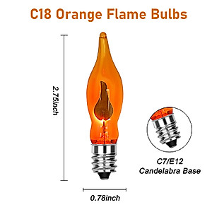 12 Pack Flicker Flame Light Bulbs, C18 Halloween Orange Flame Replacement Bulbs E12 Candelabra Base Light Bulbs for Electric Window Candles Halloween Indoor Outdoor String Lights , 1 Watt, 120 Volts