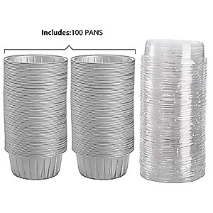 DEAYOU 100-Pack Aluminum Foil Muffin Cups Ramekins, 5oz Disposable Cupcake Baking Liner with Lid, 3" Recyclable Mini Tart Pie Tin Pan Holder for Creme Brulee, Party, Wedding, Silver Color