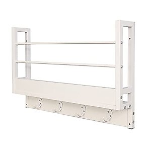 JJS Floating Book Shelf Coat Rack, Wall Mounted Storage Shelves with Coat Hooks Key Holder for Entryway Hallway Bathroom Living Room Bedroom, White, Set of 2