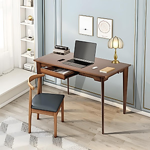 Maydear 47" Bamboo Multipurpose Study Writing Desk with Drawer, Modern Simple Computer & Laptop Table Dining Table for Bedroom, Living Room, Home and Office, Kitchen，Walnut