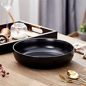 Swuut 10" Large Serving Bowl, 2.8 Quart Big Salad Bowl, Porcelain White Pasta Bowl, Sturdy Mixing Bowls, Matte Soup Bowl for Family Kitchen,Microwave & Dishwasher Safe (Black)