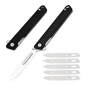 TGZUO Folding Pocket Knife G10 Handle Mini EDC Scalpel Knife Utility For Outdoor 10pcs #60 Carbon Steel Replacement Blades