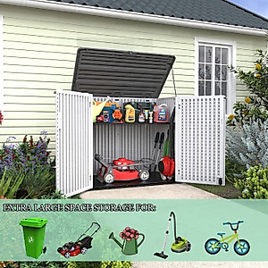 ADDOK 2SG Larger Horizontal Storage Shed Wood-Like, 4.4 x 2.8 ft Outdoor Storage Cabinet Lockable, Thick Resin Storage Unit for Trash Cans, Yard Tools（Large Begie White/37 Cu. ft