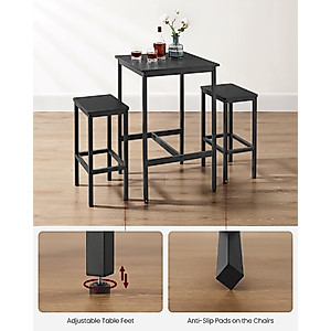 VASAGLE Bar Table and Chairs Set, Square Bar Table with 2 Bar Stools, Dining Pub Bar Table Set for 2, Space Saving for Kitchen Breakfast, Living Room, Party Room, Ebony Black and Ink Black