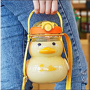 Duck-Shape school Water Bottle with Straw, Funny theme kids Drinking Bottle with One Click Open Lid, BPA Free Cute Water Bottles for Girls boys, School, picnics Outdoors (Pink)