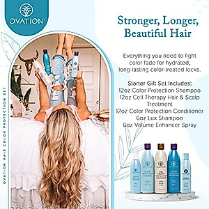 Ovation Hair Holiday Gift Set - Color System + Cell Therapy: Get Stronger, Fuller & Healthier Looking Hair - Includes Shampoo, Conditioner, Cell Therapy, Volume Enhancer, and Lux Shampoo