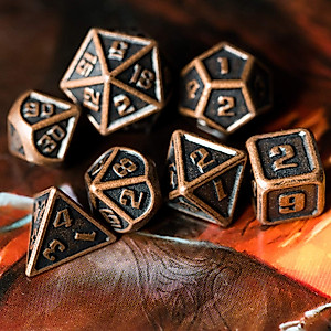 UDIXI 10mm Mini Metal DND Dice Set, 7-Die Small Metal Dice Portable Tiny Polyhedral RPG Dice for D&D Dungeons and Dragons Role Playing Games (Copper)