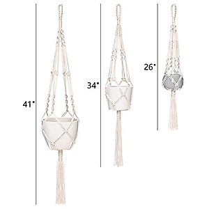 Mkono Macrame Plant Hangers, 3 Different Sizes Indoor Hanging Planters Basket Decorative Flower Pots Holder Stand Boho Home Decor, Ivory