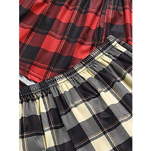 Verdusa Women's Plaid Print Elastic Waist Pajama Bottom Sleepwear Lounge Short Red Black White S