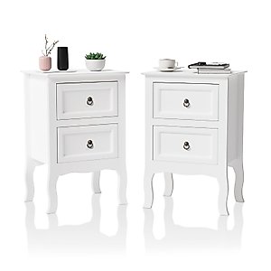 VINGLI White Nightstands Set of 2, Tool-Free Setup Nightstand, 2 Drawer Night Stands for Bedrooms, Easy & Quick Install Small Bedside Tables, Girls Nightstand, Side Table, End Table for Small Spaces